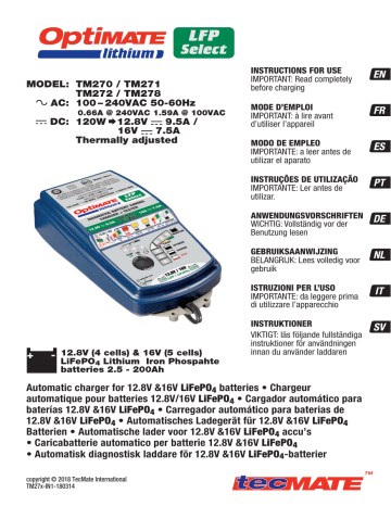 TecMate TM-270 OptiMate Lithium Select Owner Manual | Manualzz