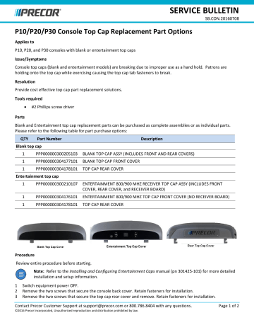 Precor P10, P20 Console, P30 Console Service Bulletin | Manualzz