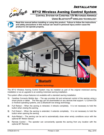 Carefree of Colorado BT12 Installation Manual | Manualzz