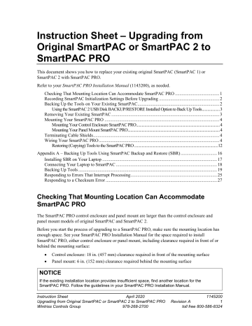 Wintriss SmartPAC PRO Instruction Sheet - Upgrade Guide | Manualzz