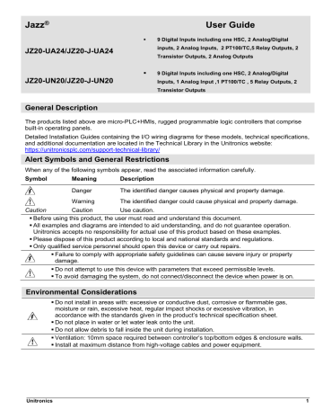 UNITRONICS Jazz JZ20-UA24 Display Units and HMIs User Guide | Manualzz