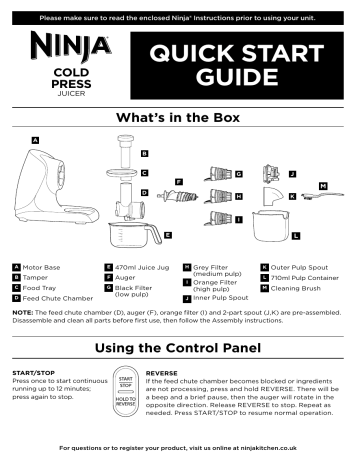 Ninja COLD PRESS JUICER Quick Start Manual | Manualzz