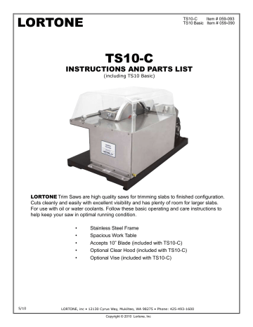 Lortone TS10-C Instructions And Parts List | Manualzz