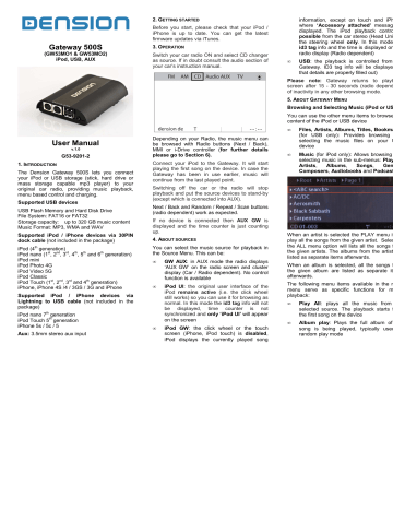 Dension 500S User Manual - iPod & USB Car Audio Adapter | Manualzz