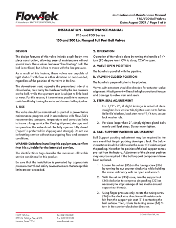 Bray FlowTek F15 Series Installation And Maintenance Manual | Manualzz