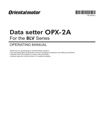 Oriental motor OPX-2A Operating Manual - BLV Series Data Setter | Manualzz