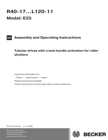 Becker L120-11 Tubular Drive Manual - Installation and Operation | Manualzz