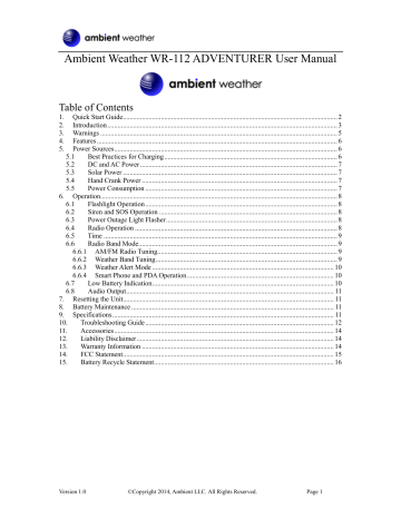 Ambient Weather ADVENTURER WR-112 User Manual | Manualzz
