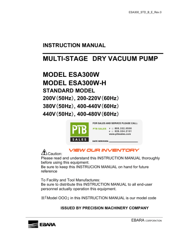 EBARA ESA300W, ESA300W-H Instruction Manual | Manualzz
