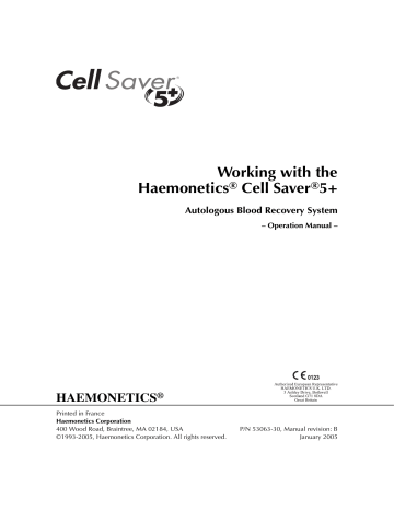 Haemonetics Cell Saver 5+ Operation Manual - Online | Manualzz