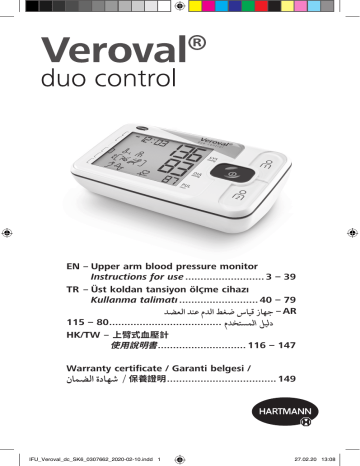 Veroval duo control Manual - Blood Pressure Monitor Instructions | Manualzz