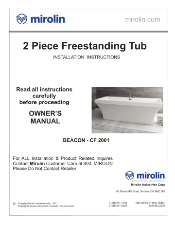 Mirolin BEACON 1 Installation Instructions Manual | Manualzz