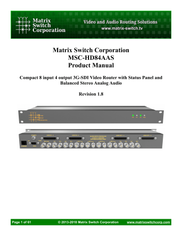MSC-HD84AAS Product Manual - Matrix Switch Corporation | Manualzz