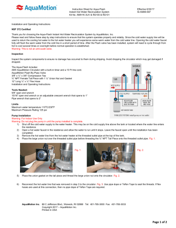 Aqua-Flash AMH1K-3UV Instruction Sheet - Instant Hot Water System ...