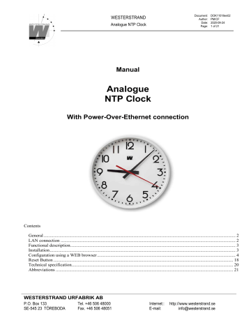 WESTERSTRAND Analogue NTP Clock Manual | Manualzz