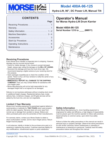 morse 400A-96-125 Operator's Manual | Manualzz