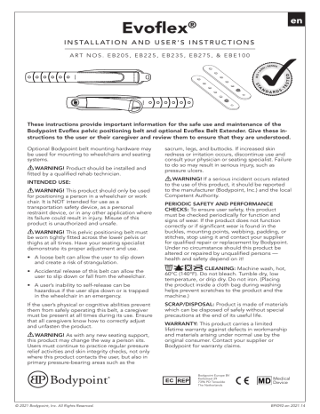 Bodypoint Evoflex EB275 Installation And User Instructions | Manualzz
