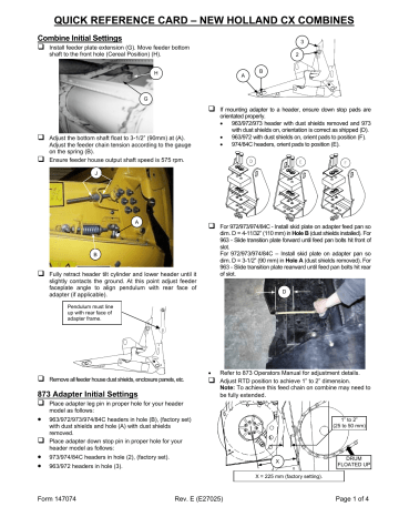 New Holland CX Series Quick Reference Card | Manualzz