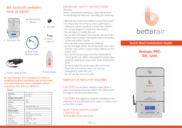 BetterAir Biologic PRO Quick Start Installation Manual | Manualzz