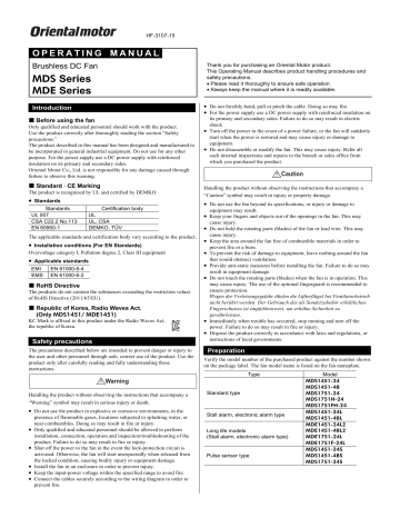 Oriental Motor MDS Series Manual | Brushless DC Fan | Manualzz