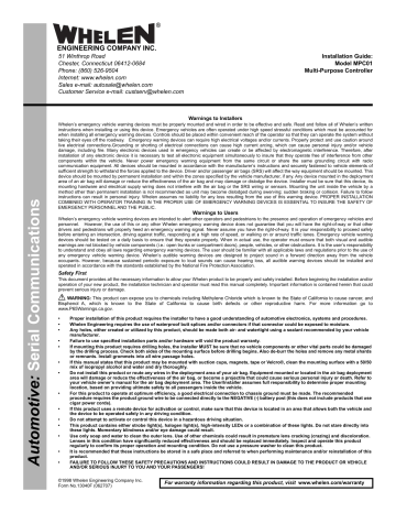 Whelen Engineering Company MPC01 Installation Manual | Manualzz