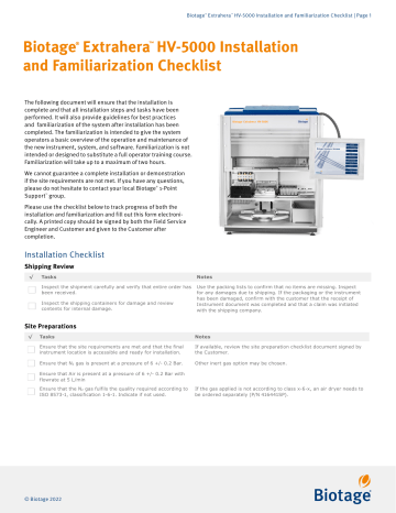 Biotage Extrahera HV-5000 Installation Checklist - Download PDF | Manualzz
