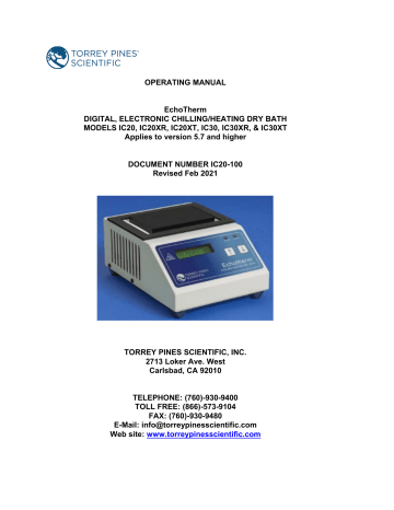EchoTherm IC20XR Operating Manual - TORREY PINES SCIENTIFIC | Manualzz