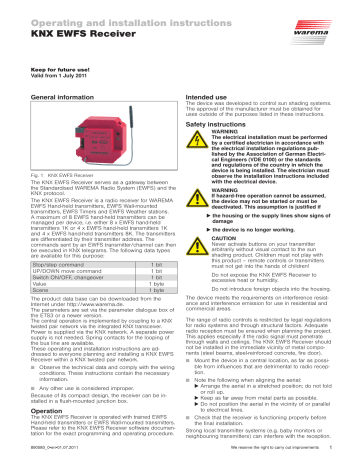 WAREMA KNX EWFS Receiver Operating and Installation Instructions | Manualzz