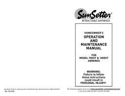 SunSetter 900XT - Owner's manual, Installation instructions, Manual of ...