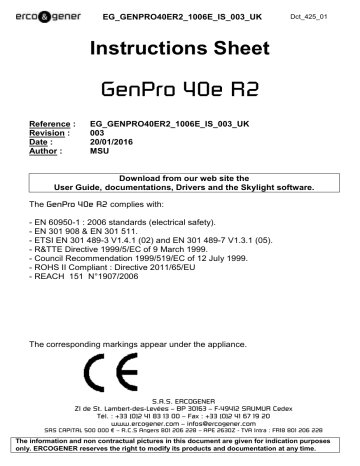 Erco&Gener GENPRO 40E R2 Instruction Sheet | Manualzz