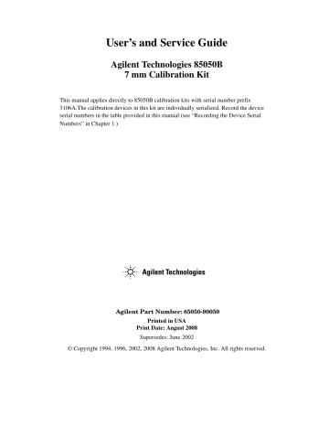 Agilent 85050B 7 mm Calibration Kit User's Manual | Manualzz