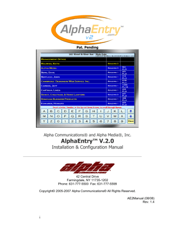 AlphaEntry 2.0 User Manual - Alpha Communications | Manualzz