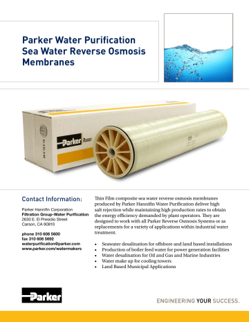 Parker Water Purification Sea Water Owner's Manual | Manualzz