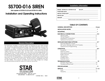 SS700-016 Siren Manual | Star Safety Technologies | Manualzz