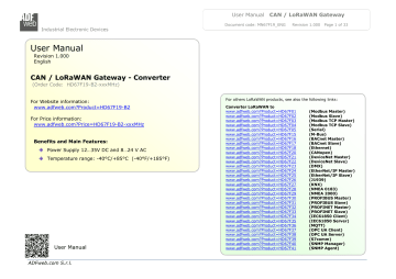 ADFWeb LoRaWan Gateway / CAN Converter User Manual | Manualzz