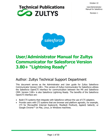 Zultys Salesforce Communicator User Administrator Guide | Manualzz