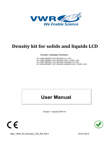 VWR Density Kits Owner's Manual: Accurate Density Measurement | Manualzz
