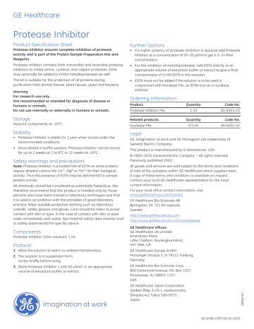 GE HEALTHCARE Protease inhibitor mix Instructions | Manualzz