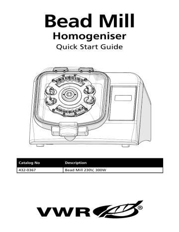 VWR Bead Mill Homogeniser Schnellstartanleitung | Manualzz