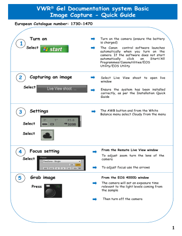 VWR Basic, Gel Documentation System Quick guide | Manualzz
