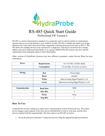 Stevens HydraProbe RS485 Quick Start Guide | Manualzz
