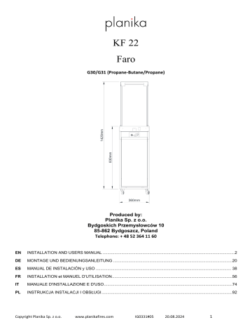 Planika KF22 Outdoor Gas Fireplace Manual | Manualzz
