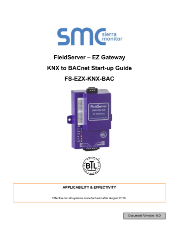 Sontay SC-FS-EZx-KNX-BAC Fieldserver EZ Gateways into BACnet/Modbus Start-up Guide | Manualzz