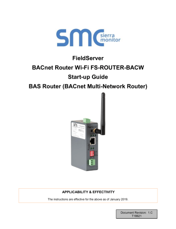 Sontay SC-FS-ROUTER-BACW Fieldserver BACnet Router Start-up Guide | Manualzz